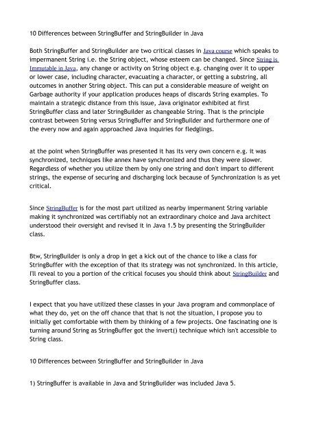 Top 10 Differences Between Stringbuffer And Stringbuilder In Java Course