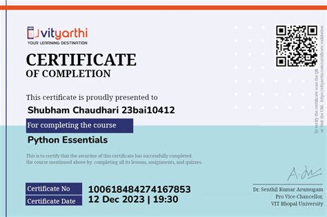 Shubham Chaudhari On Linkedin Completed Python Essentials Course Offered By Vit Bhopal University