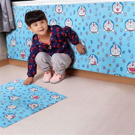 Dinding 3d Doraemon Wallpaper Cartoon Design Wall Stickers Waterproof Anti Collision For Girls