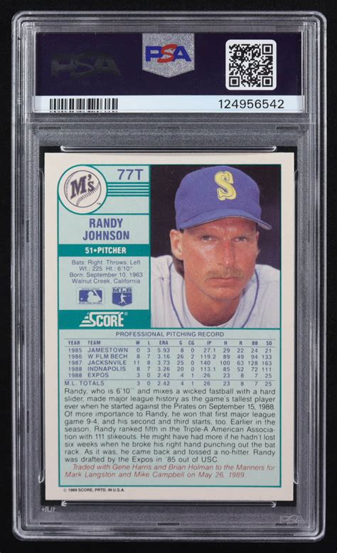 Randy Johnson 1989 Score Rookietraded 77t Rc Psa 10 Pristine Auction