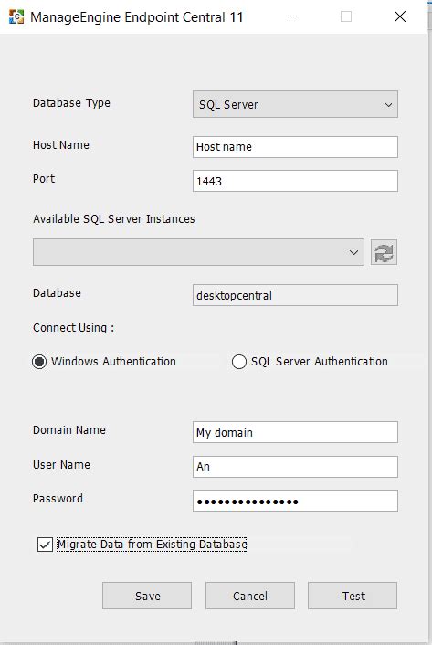 Configuring Endpoint Central To Use Mssql Database Server Manageengine
