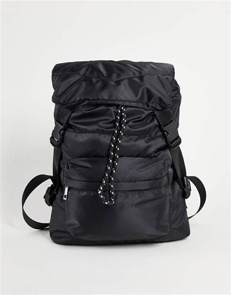 Asos Design Utility Backpack With Drawstring In Black Nylon Asos