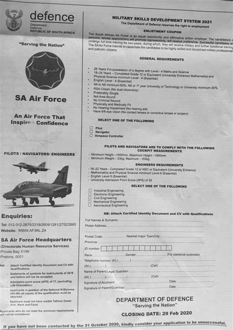 South African Air Force Application Form 2023 Printable Forms Free Online