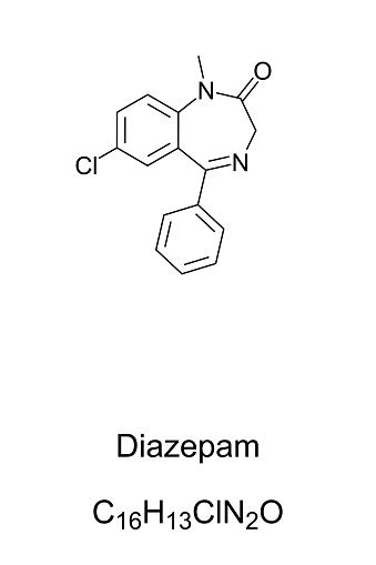 Diazepam Known As Valium Chemical Formula And Skeletal Structure Stock