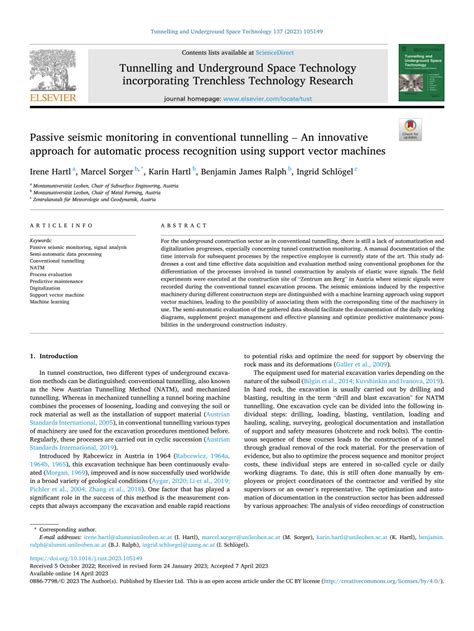 Pdf Passive Seismic Monitoring In Conventional Tunnelling An Innovative Approach For