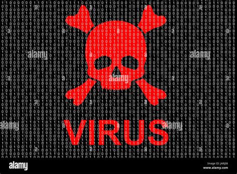 Concept Of Computer Virus Binary Code And Red Skull Stock Photo Alamy