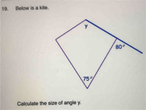 Solved 19 Below Is A Kite Calculate The Size Of Angle Y Math