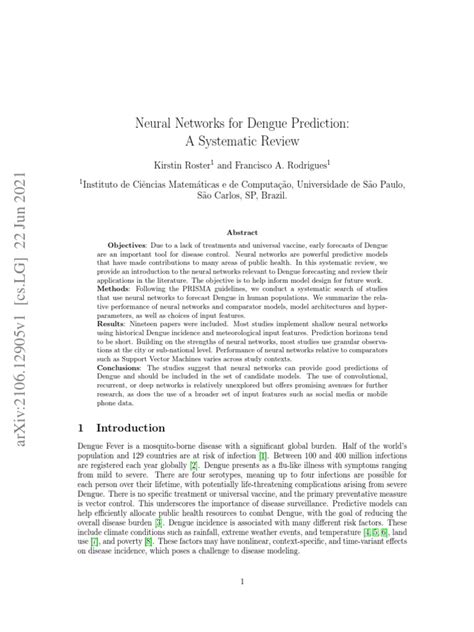 Neural Networks For Dengue Prediction A Systematic Review Pdf Artificial Neural Network