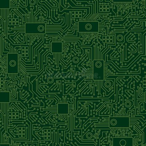 Chip Computer Board Pattern Set Motherboard Modern With Seamless Pattern Green Blue Monochrome