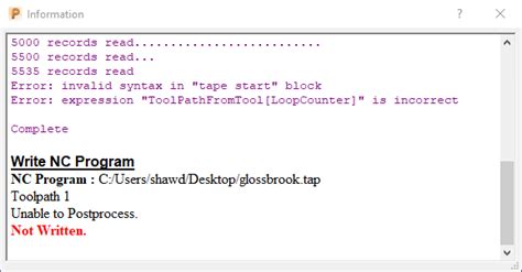 Fehler wird abgerufen Ungültige Syntax im tape start Block Post