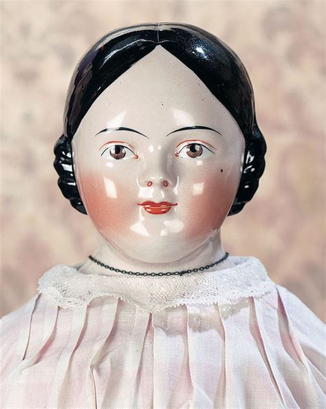 Large German Pink Tinted Porcelain Doll With Brown Eyes
