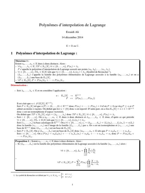 Polynômes Dinterpolation De Lagrange Valeur Propre Vecteur Propre