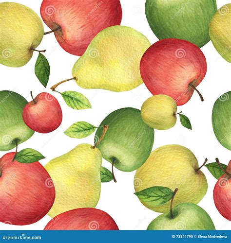 Modelo Inconsútil De La Acuarela Con Las Manzanas Y Las Peras Frescas