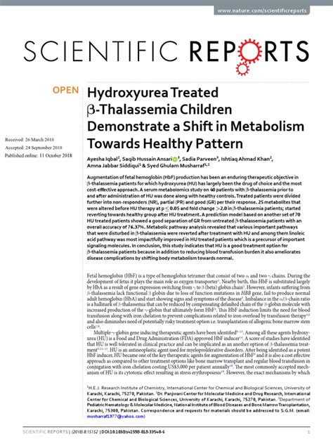 Hydroxyurea Treated Pdf Metabolomics Chemistry