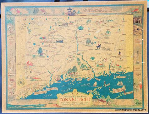 1930s Historical Map Of The State Of Connecticut Antique Map Maps