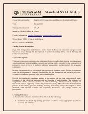 English 104 Syllabus Standard SYLLABUS Course Title And Number