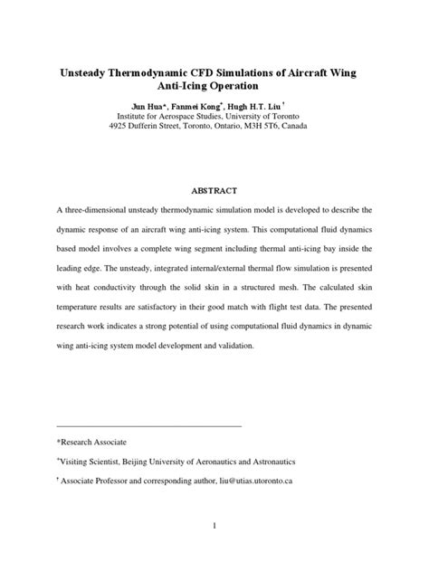 Unsteady Thermodynamic Cfd Simulations Of Aircraft Wing Anti Icing Operation Pdf