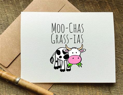 Moo Chas Grass Ias Thank You Cards Funny Thank You T Box Pun