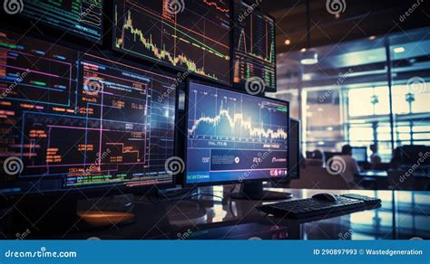 Productive Workspace With Multiple Monitors For Efficient Multitasking Stock Illustration