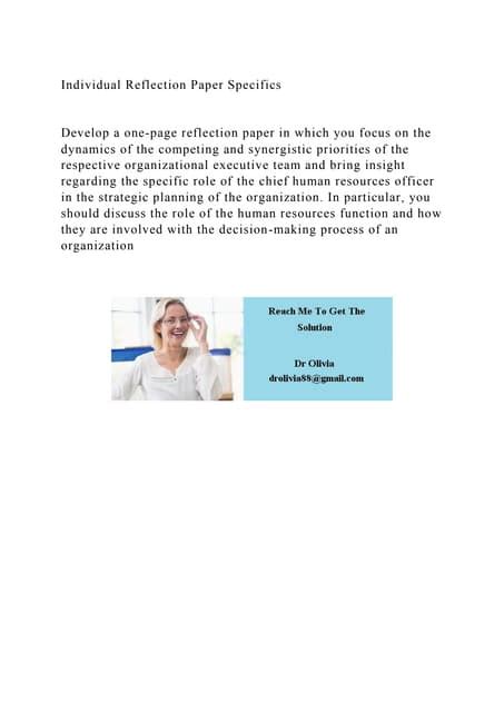 Individual Reflection Paper Specificsdevelop A One Page Reflecdocx