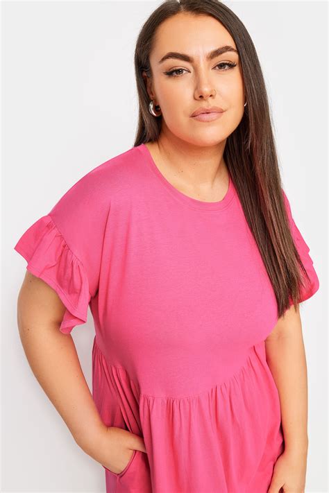 Yours Plus Size Pink Frill Sleeve Smock Tunic Dress Yours Clothing