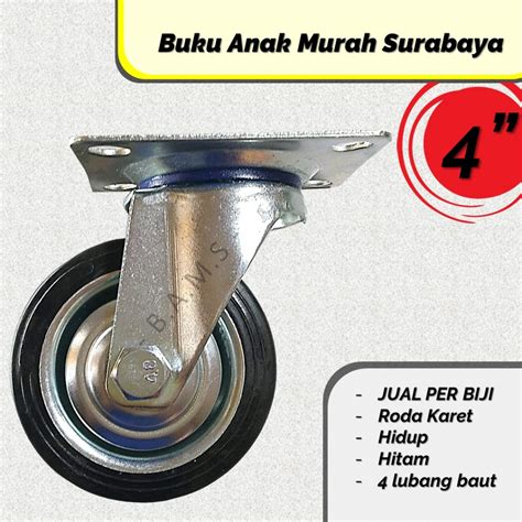 Jual 4 Hitam Roda Karet Hidup Plat Gepeng Roda Caster Troli Etalase