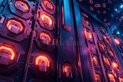 A High Tech Cybersecurity Vault With Massive Glowing Hexagonal Locks Sealing Ultra Classified