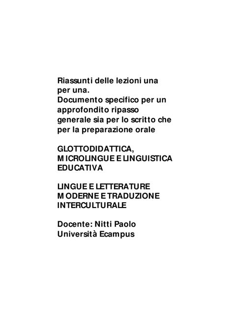 Riassunti Lezioni Glottodidattica Microlingue E Linguistica Educativa