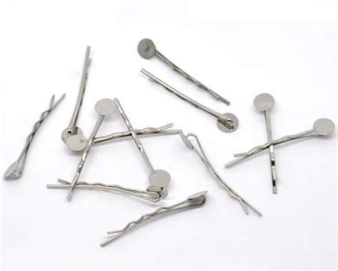 10 Silver Tone Bobby Pins With 8mm Glue Pad Jewelry Etsy