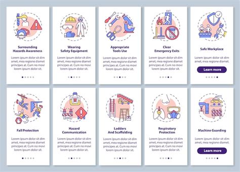 Premium Vector Workplace Safety Onboarding Mobile App Page Screen With Concepts