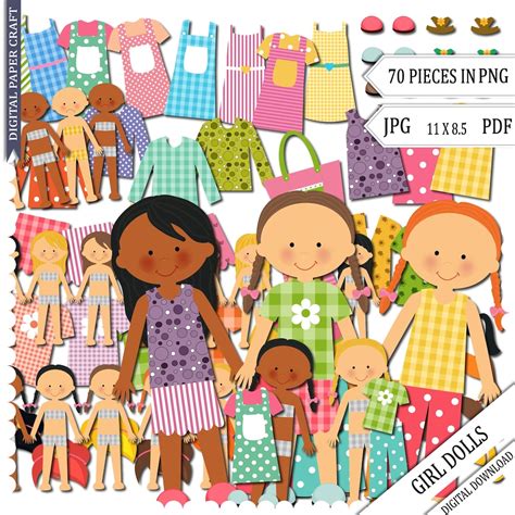 Paper Doll Set Printable Cut Outs Girl Dolls Various Hair Styles