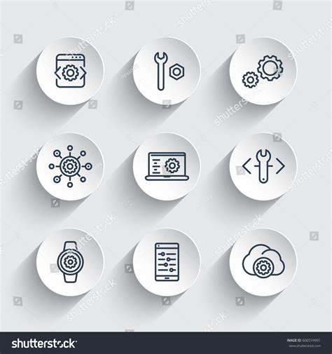 Development Engineering Configuration Setting Line Icons Stock Vector Royalty Free 606574991