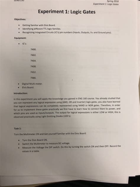 solved spring 2018 experiment 1 logic gates experiment 1