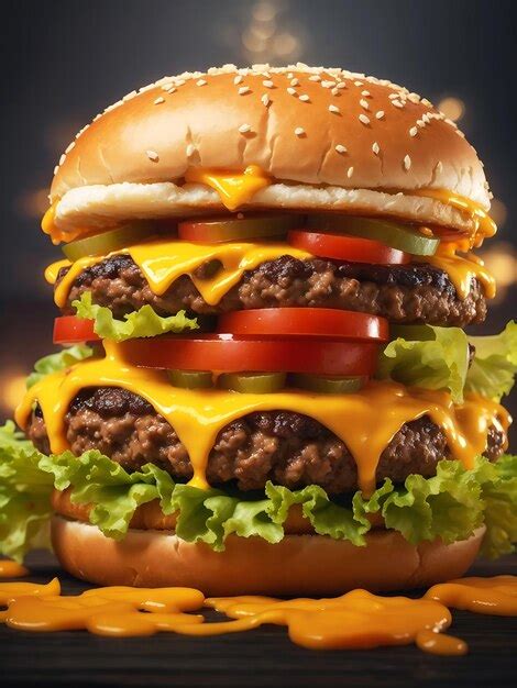 Premium Ai Image Double Cheese Burger With Melted Cheddar Cheese Beef