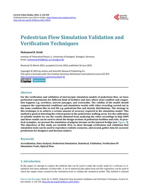Pdf Pedestrian Flow Simulation Validation And Verification Techniques