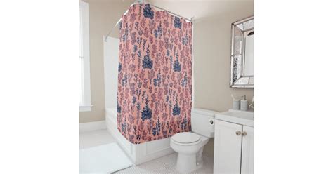 Preppy Coral And Blue Tropical Beach Pattern Shower Curtain Zazzle