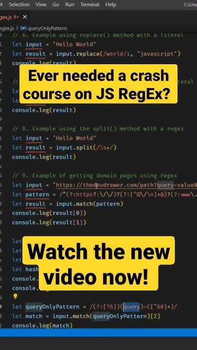 New Video Release Crash Course On Javascript Regex Shorts Javascript Tutorial Youtube