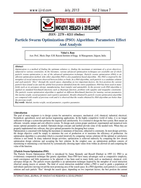 Particle Swarm Optimization Pso Algorithm Parameters Effect And