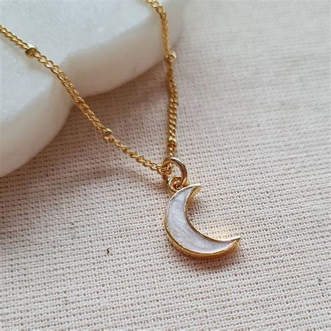 Small Moon Crescent Necklace Moon Jewelry Gold Moon Chain White