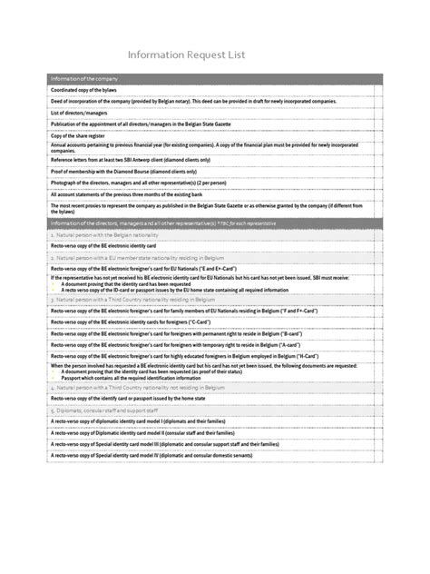 Information Request List Pdf Identity Document International Relations