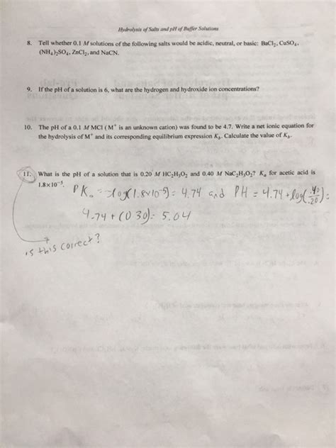 Solved Name Date Laboratory Instractor Hydrolysis Of Salts Chegg