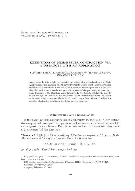 Pdf Extensions Of Meir Keeler Contraction Via W Distances With An