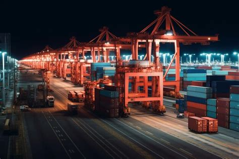Container Terminal At Night Premium Ai Generated Image