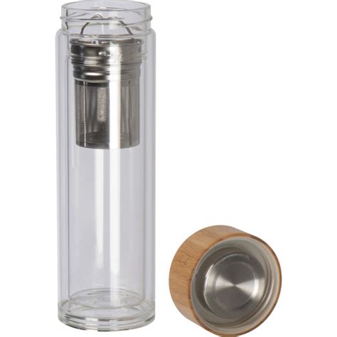 Glass Bottle With Bamboo Lid And 420 Ml Capacity Erco Promotion