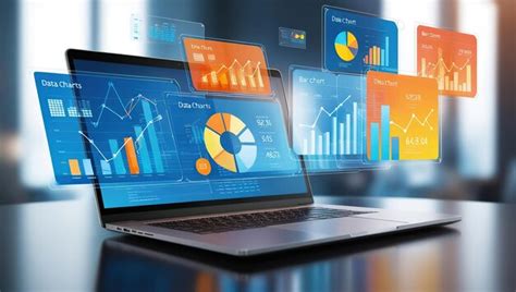 A Laptop With Charts And Graphs Floating In The Air Representing Data Visualization And Analysis