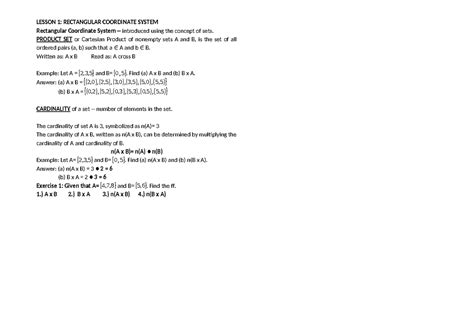 October 2 Rectangular Coordinate System Grade 8 Lesson 1