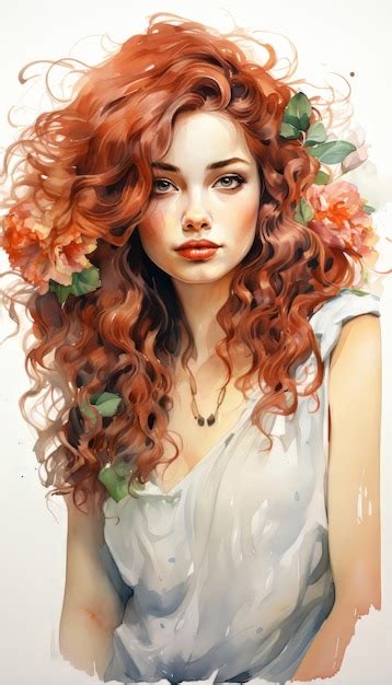 Premium Ai Image Readhead Girl Water Colored