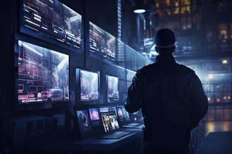 A Security Officer Monitoring A Public Space Generative Ai Premium Ai