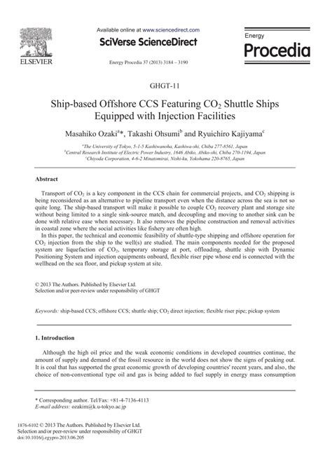 Pdf Ship Based Offshore Ccs Featuring Co2 Shuttle Ships Equipped With Injection Facilities