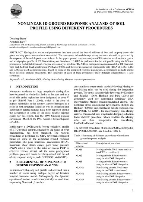 PDF NONLINEAR 1D GROUND RESPONSE ANALYSIS OF SOIL PROFILE USING